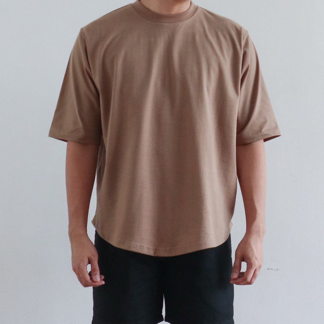 BOXY CURVE HEM TEE IN MOCHA BROWN – PO:YO